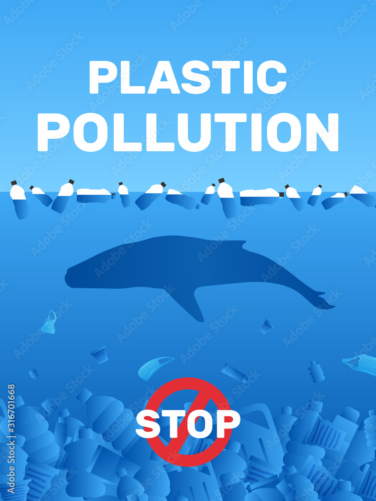 stop ocean plastic pollution ecology poster design underwater whale ...