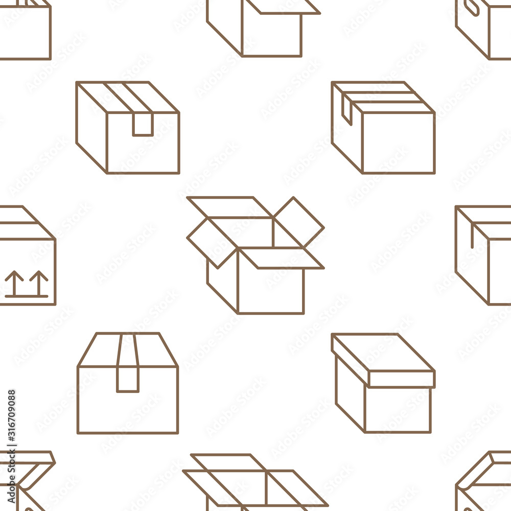 Delivery box background, cargo package seamless pattern. Various open ...