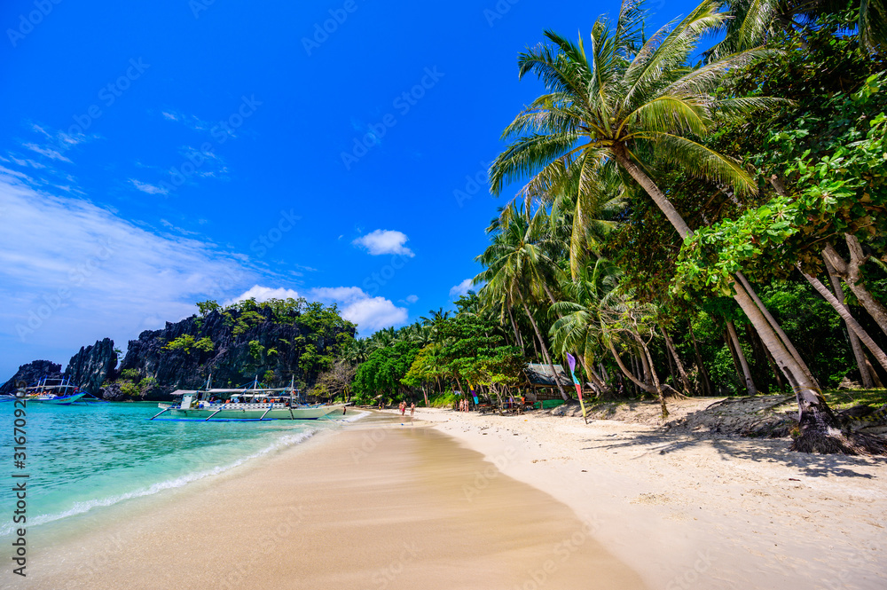 Tropical Papaya beach at paradise coast, El Nido, Palawan, Philippines ...