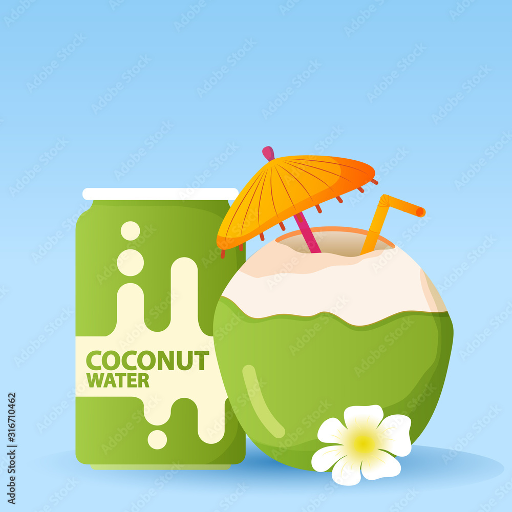 Coco sparkling coconut water aluminum can.Flat vector package design ...