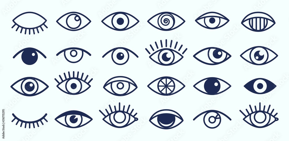 Eye icons. Outline eyelashes and eyes symbols. Ophtalmology signs ...