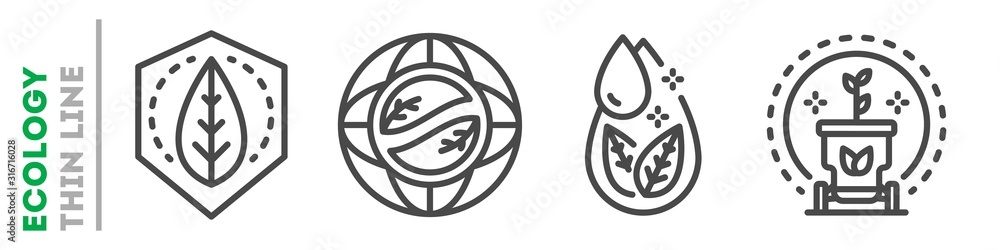 Environmental protection set of thin line icons on white. Outline ...