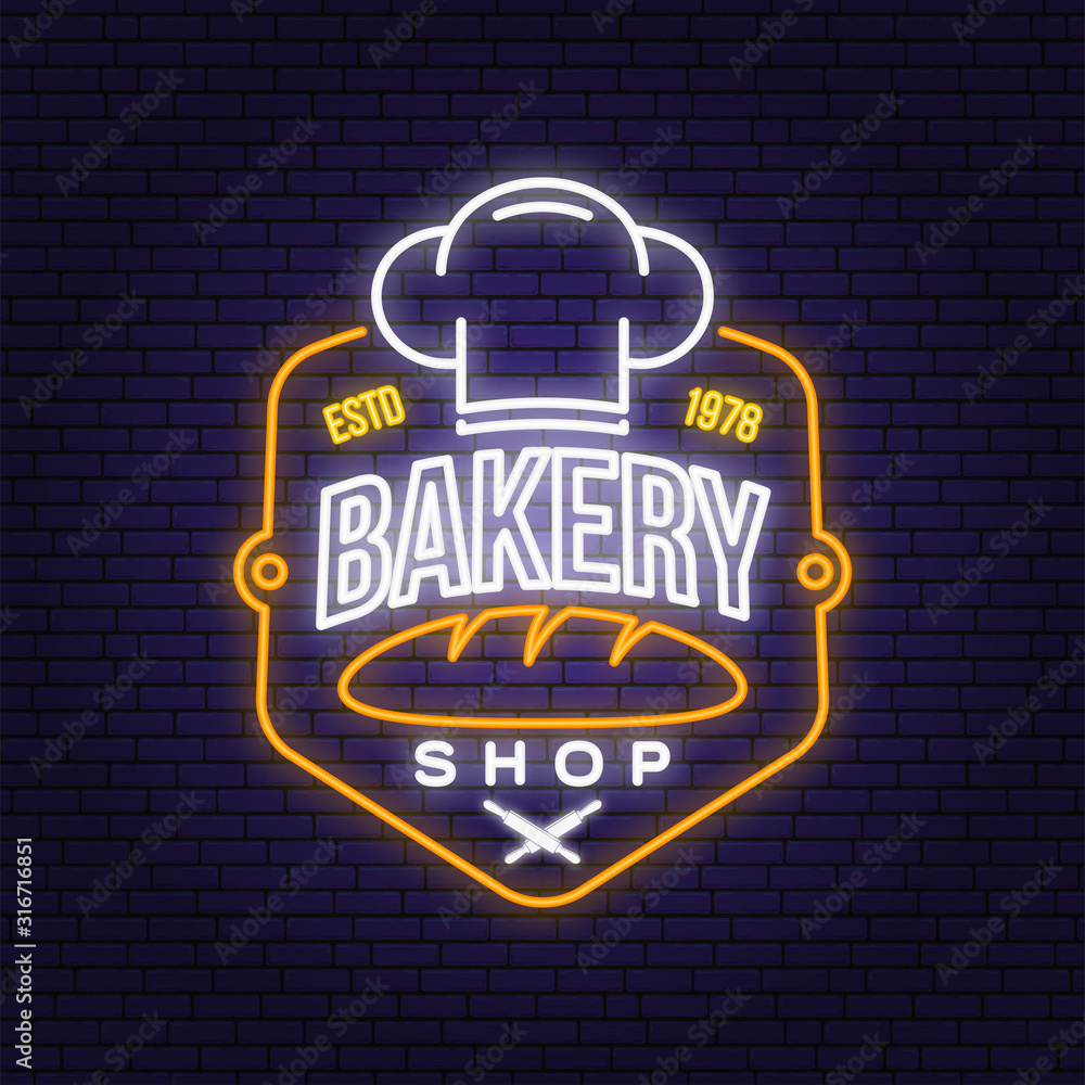 Bakery shop neon bright signboard, light banner. Vector. Concept for ...