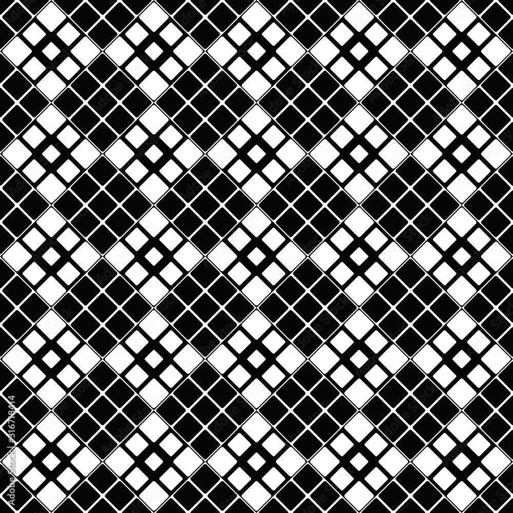 Geometrical square pattern background - abstract black and white vector design from rounded ...