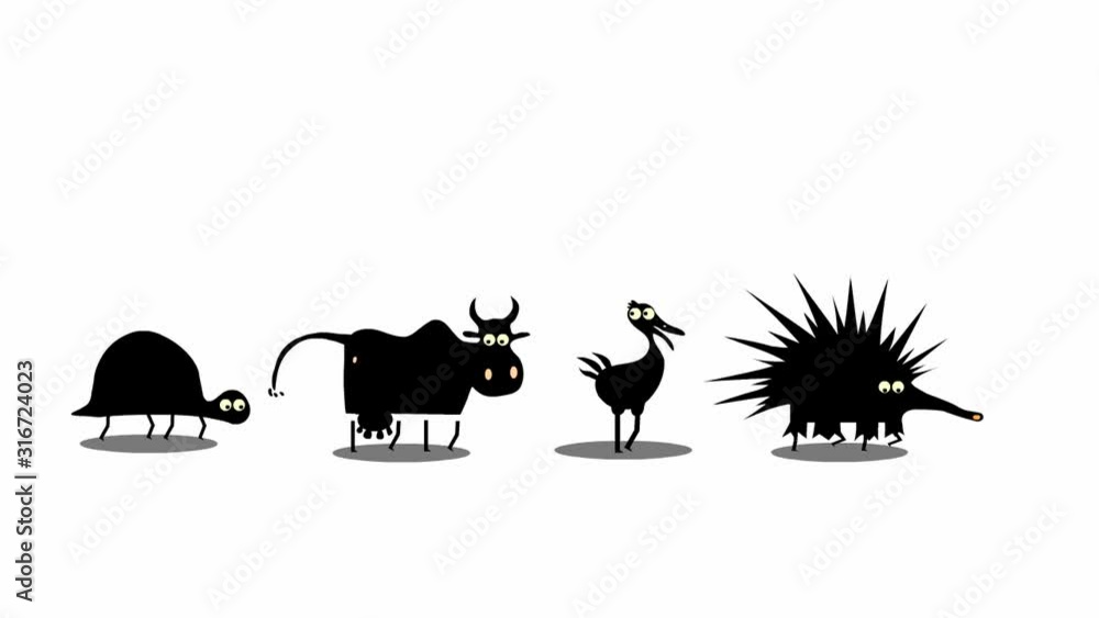 Set of funny walking cartoon animals (seamless loop animation) Stock ...