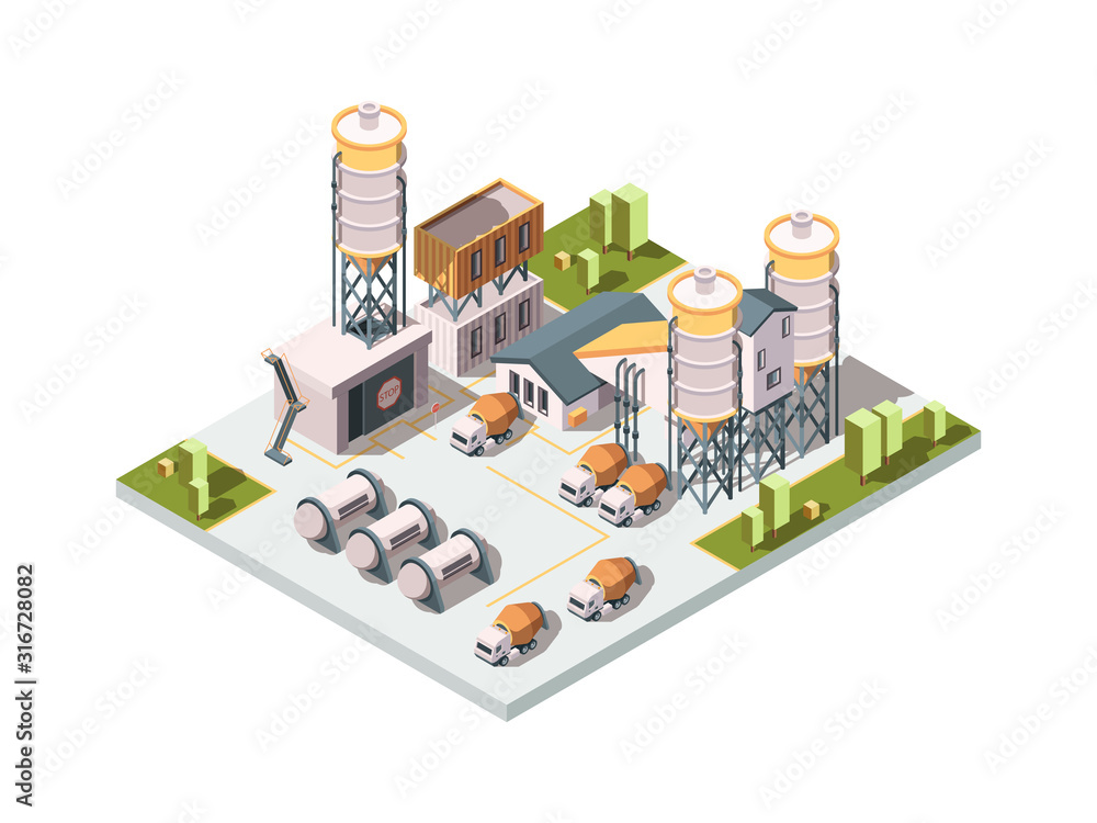Concrete factory. Machinery manufactory production industrial concept ...