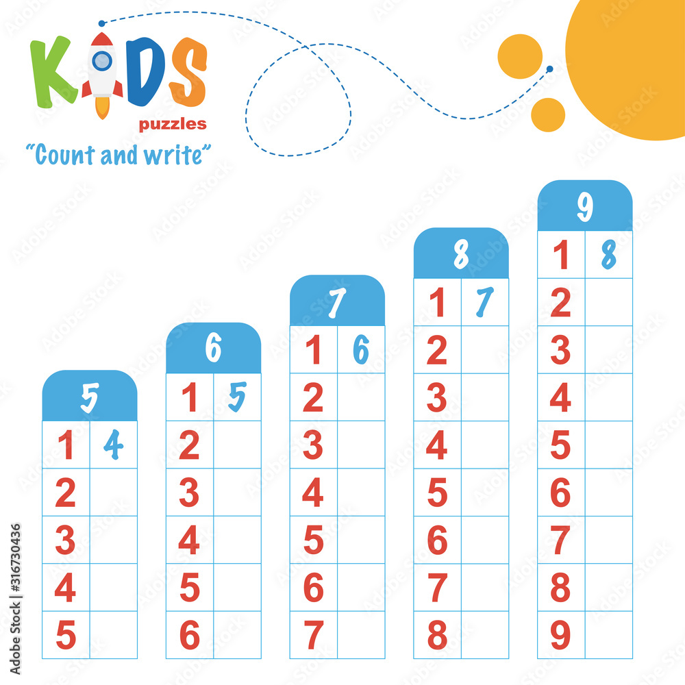 Easy colorful math count and write worksheet practice for preschool and ...