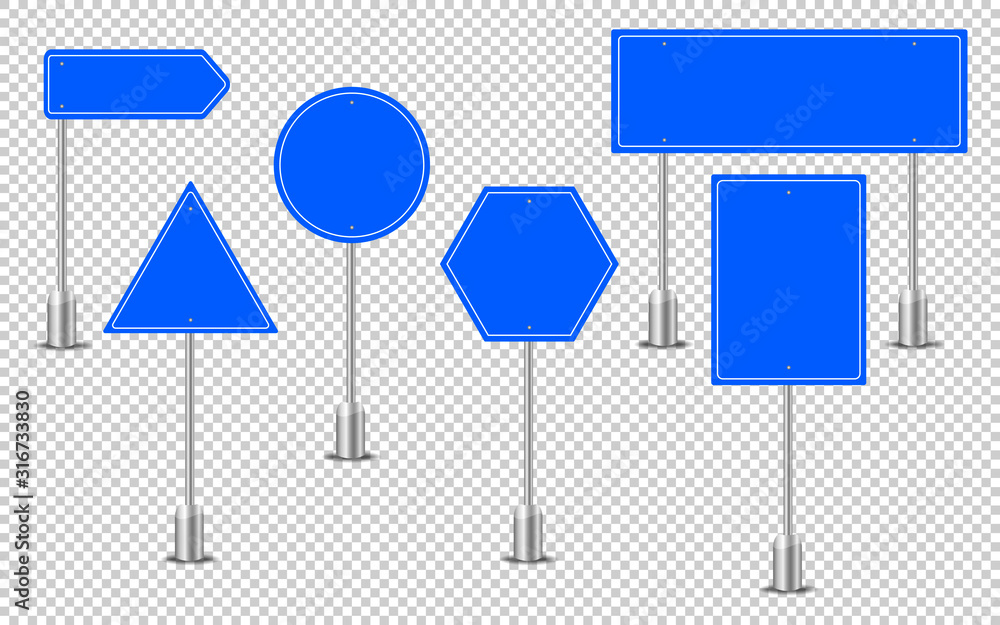 Blue traffic signs. Road board text panel, mockup signage direction ...