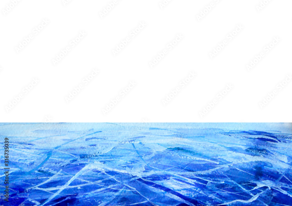 Watercolor line of blue paint, splash, smear, blot, abstraction. Used ...