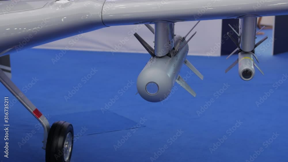 UAV drone missiles closeup military gray combat unmanned aircraft ...