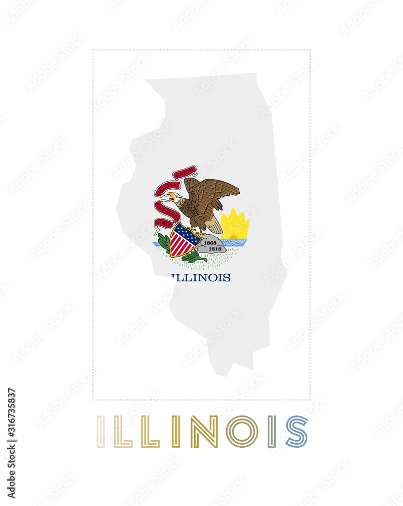 Illinois Logo. Map of Illinois with us state name and flag. Cool vector ...