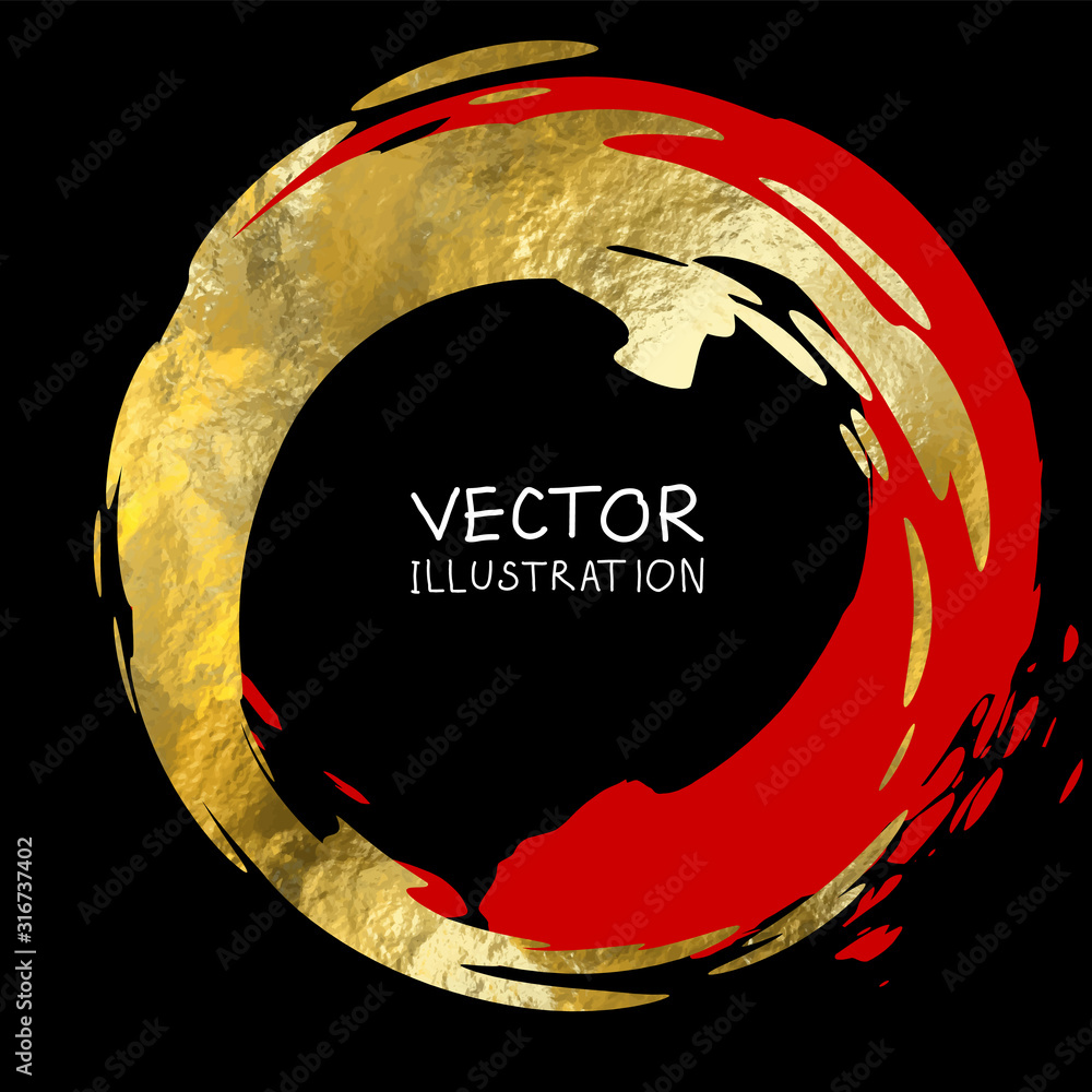 Round golden frame on a black background. Luxury vintage border, Label ...