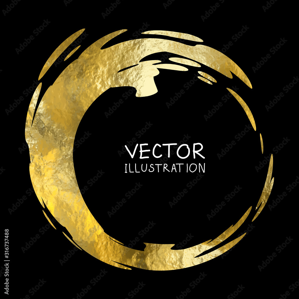 Round golden frame on a black background. Luxury vintage border, Label ...