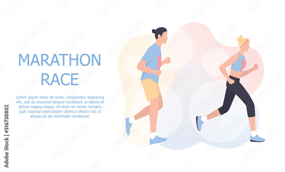 Marathon poster design concept. People run a marathon, jogging man and ...