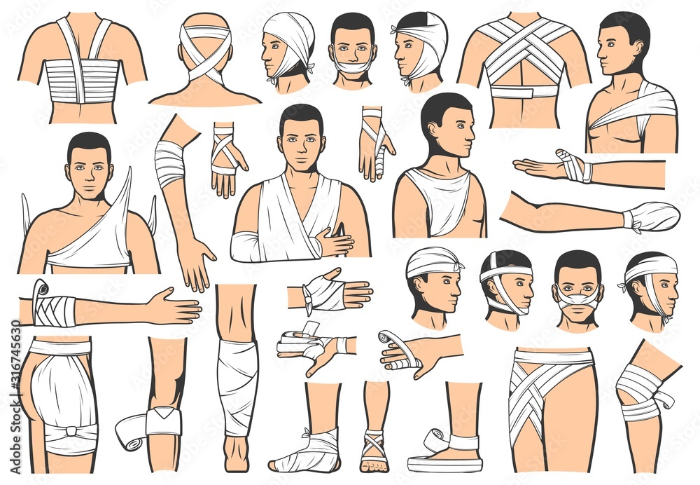 Trauma Bandaging Technique First Aid Medical Emergency Vector People Trauma Bandaging Technique First Aid Medical Emergency Vector People