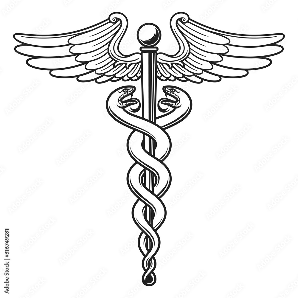 Caduceus black and white sign Stock Vector | Adobe Stock