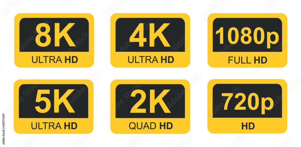 Golden 8K, 4K, 5k Ultra HD Video Resolution Icon Logo; High Definition ...