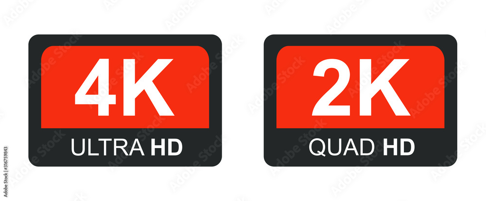 4k ultra hd and 2k quad hd. Modern technology signs. Vector ...