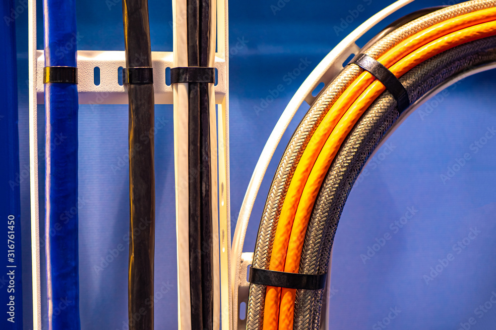 Wiring. Electric wires in the production. Electric wires of different ...