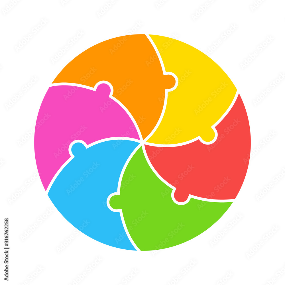 Puzzle 5 piece round design. Clipart image isolated on white background ...