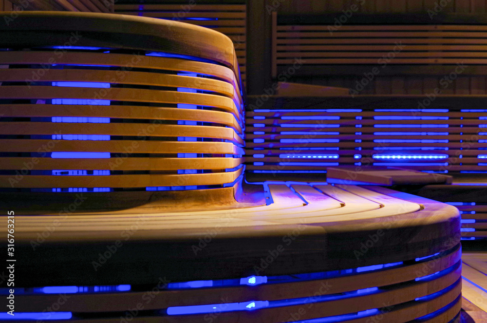 Finnish or dry sauna with oceanview or view of the sea inside male ...