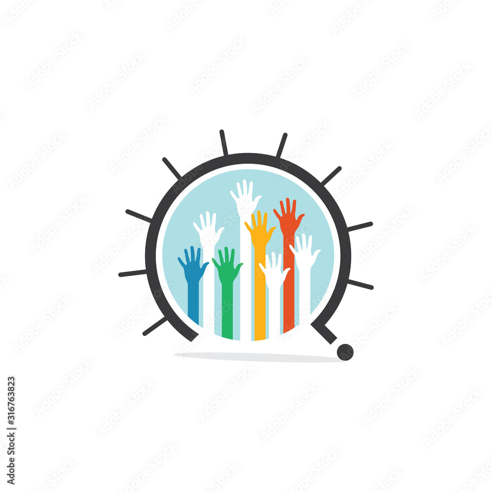 Hand help care logo and symbol vector. Diversity people group raising ...