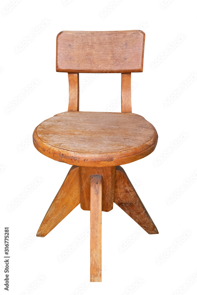 Round wooden chair without a backrest, isolated on white background ...