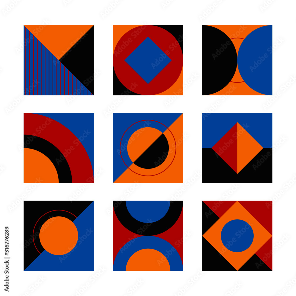 Trendy memphis geometric cards set. Vector retro abstract elements in ...