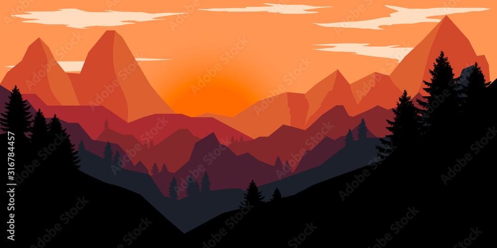 Poster template with wild mountains landscape Stock Illustration ...