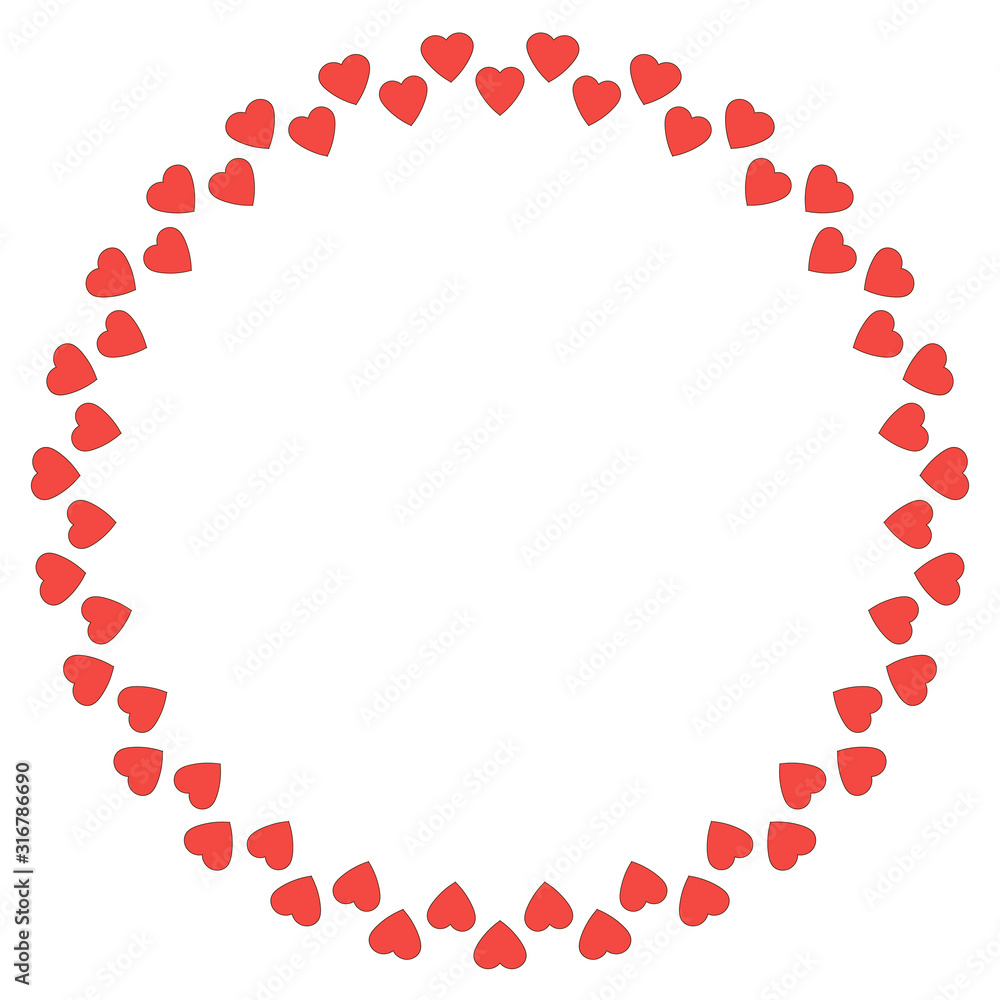 Round frame of vertical vector red hearts on white background ...