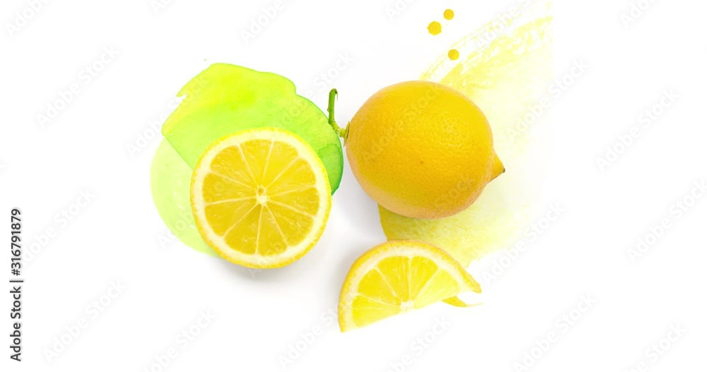 Motion animation with lemon. Lemon animation on aquarelle background ...