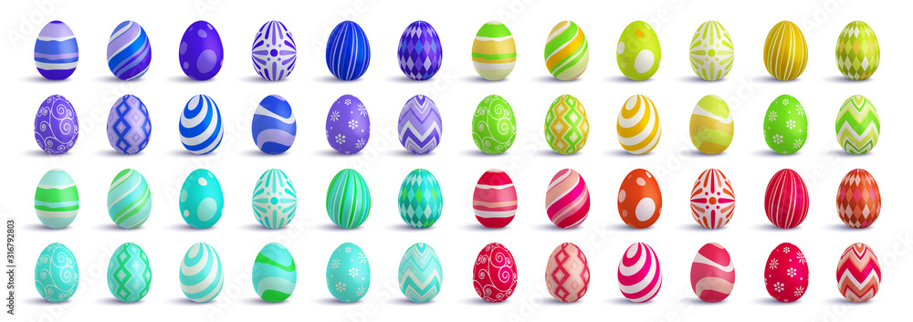 Set of cute colorful 3d realistic Easter eggs on isolated background ...