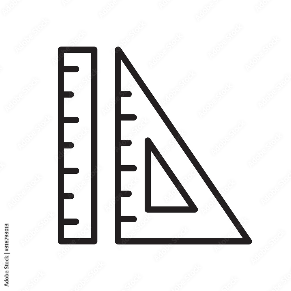 Rulers icon. Measurement and triangle ruler outline vector symbol ...