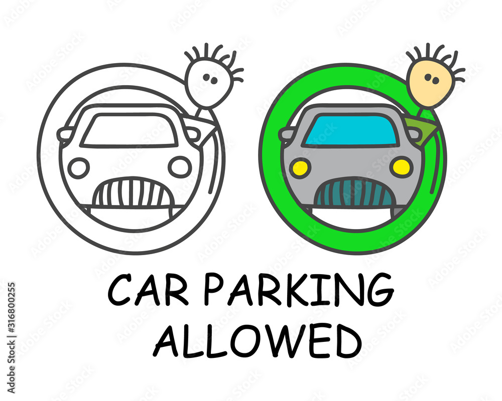 Funny vector stick man driver with a car in children's style. Allowed ... Funny vector stick man driver with a car in children's style. Allowed ...