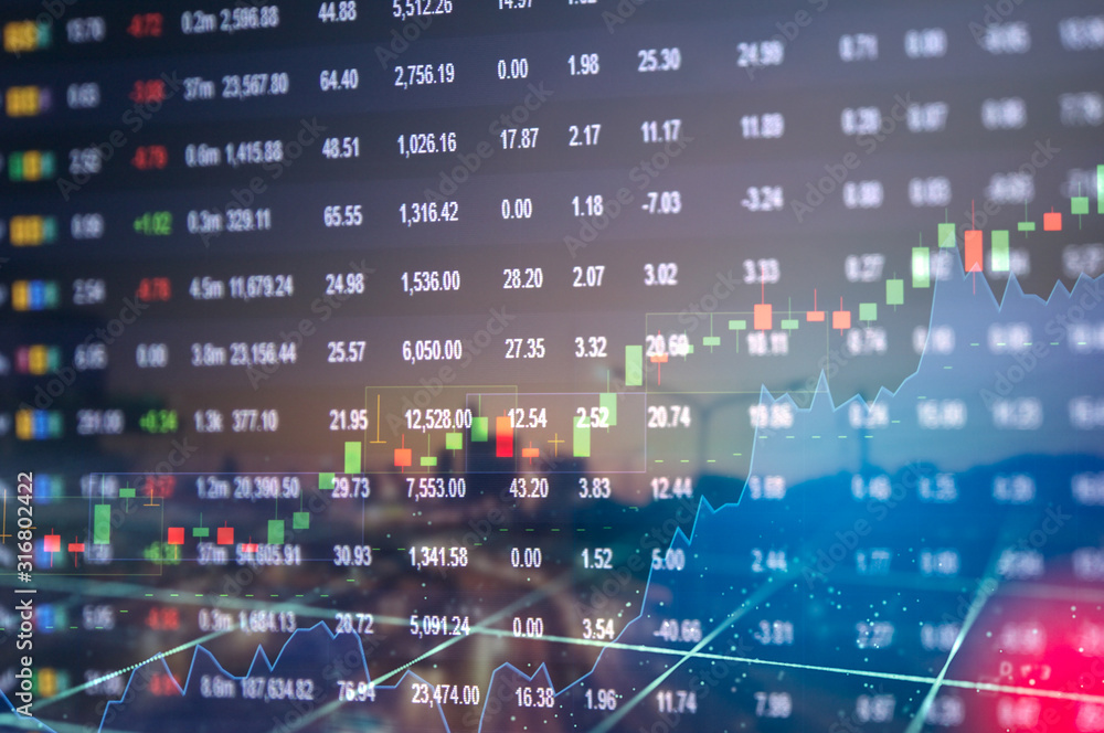Stock market digital graph chart on LED display concept. A large ...