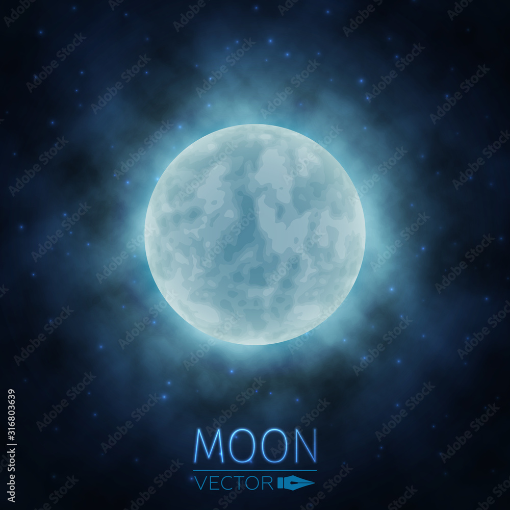 Moon in Clouds. The Background of the Moon in the Starry Sky. Moonlight ...
