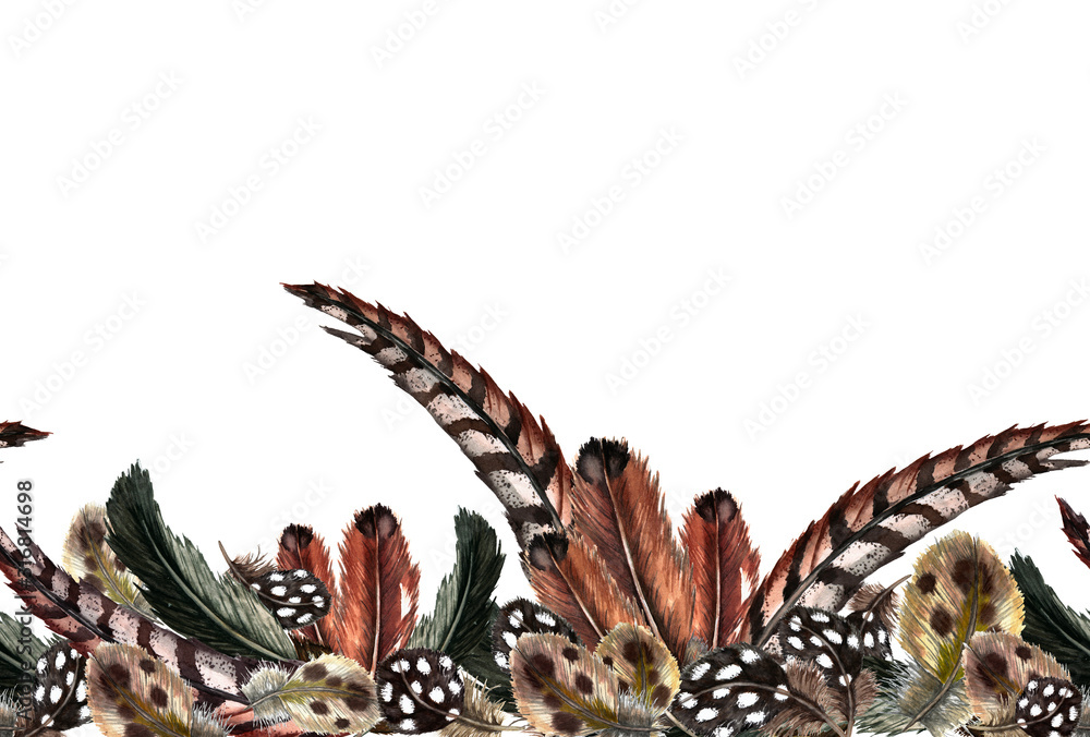 Seamless bottom border of of realistic domestic and wild birds ...
