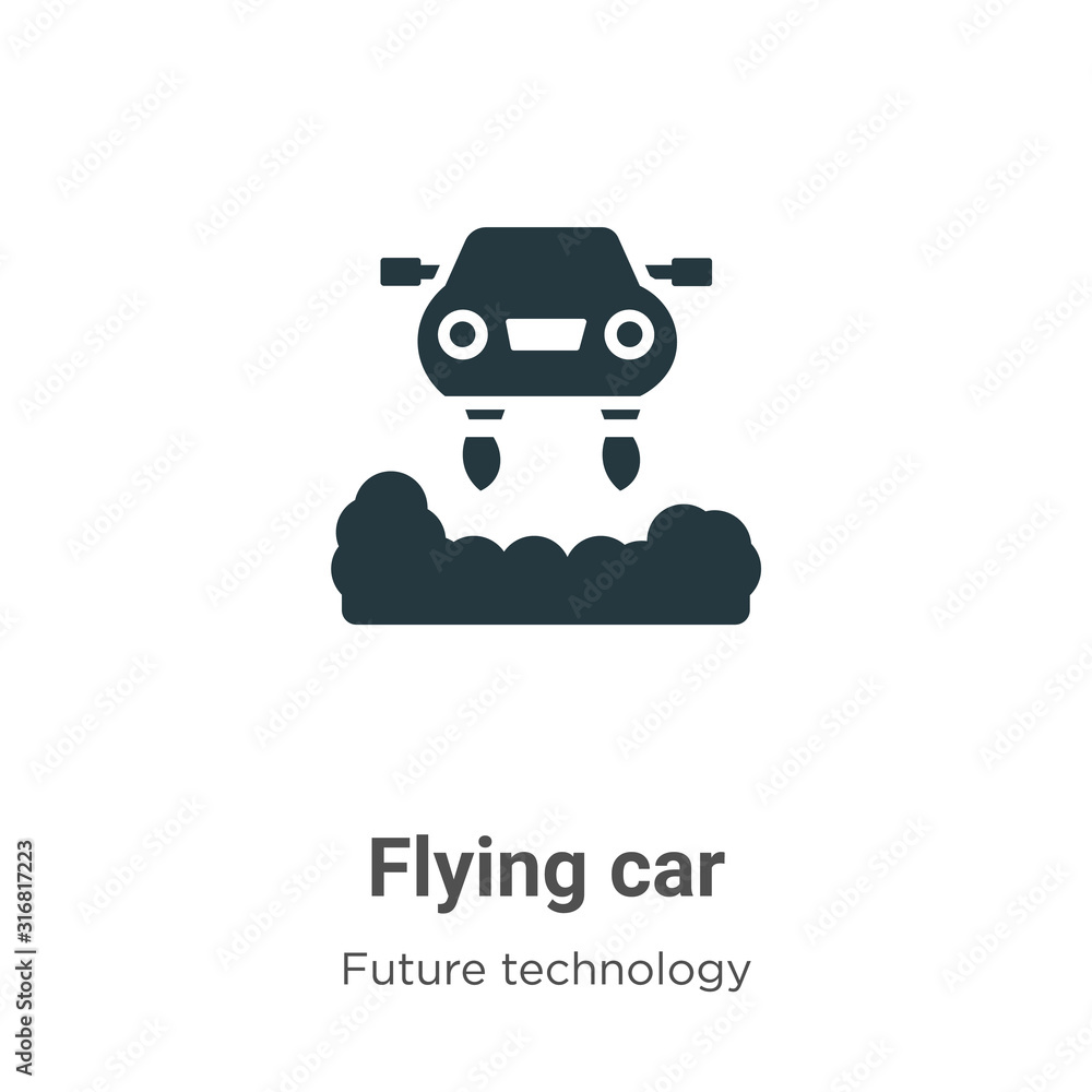 Flying car glyph icon vector on white background. Flat vector flying ...