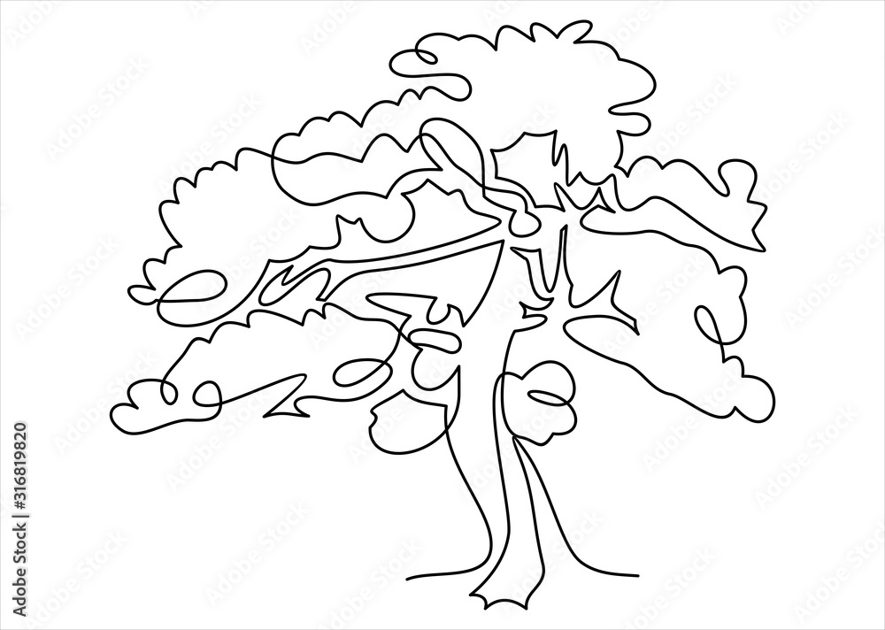 continuous one line drawing of nature tree vector illustration Stock ...