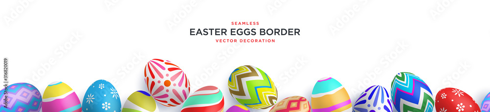 Colorful painted Easter eggs seamless border frame vector decoration ...