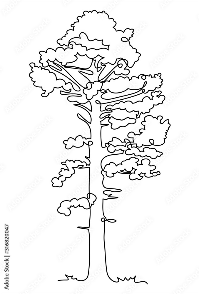 continuous one line drawing of nature tree vector illustration Stock ...