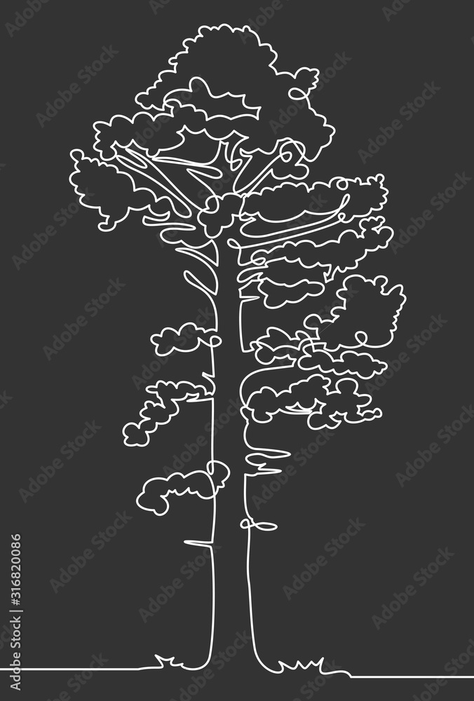 continuous one line drawing of nature tree vector illustration Stock ...