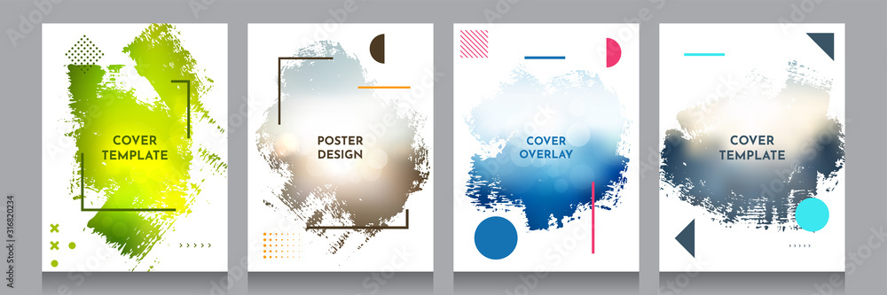 Vector grunge overlay. Backgrounds set. Abstract frame with Memphis ...