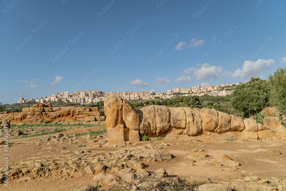 Giant Telamon, Atlas supporting statue of ruined Temple of Zeus in the ...