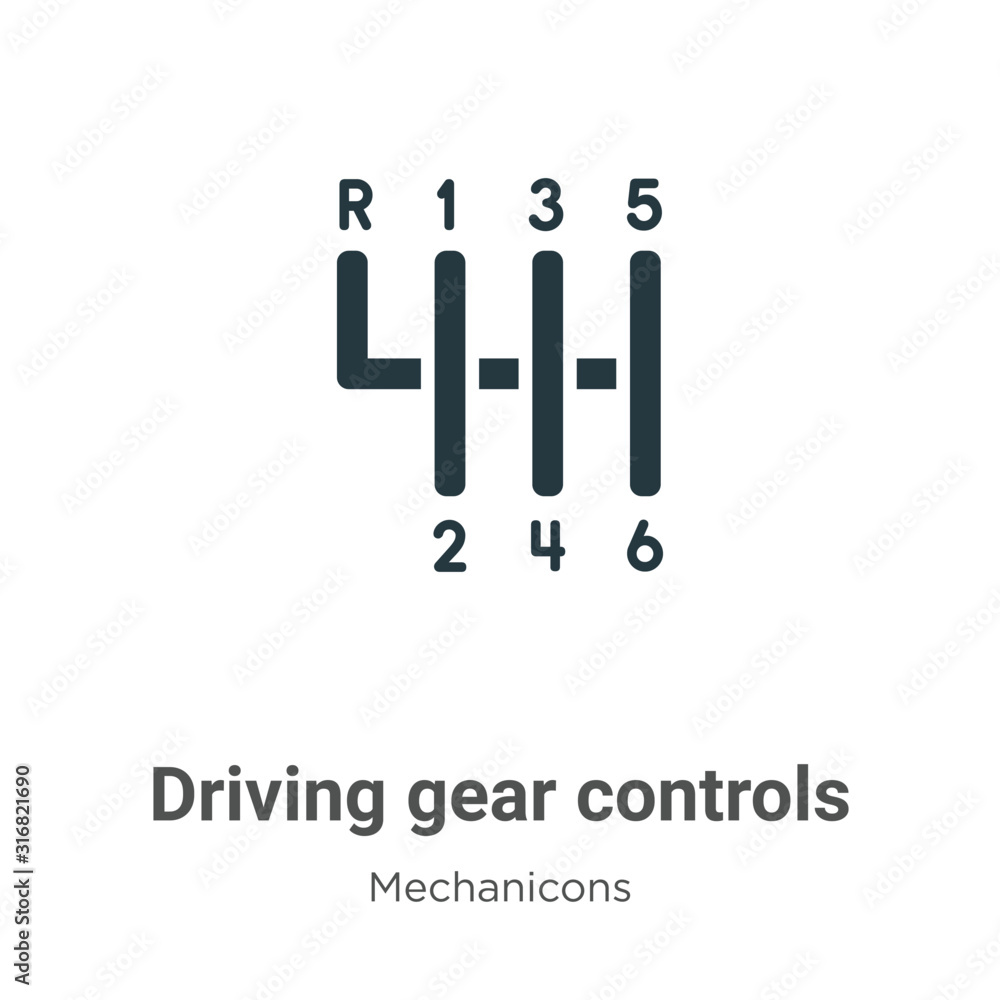 Driving gear controls glyph icon vector on white background. Flat ...