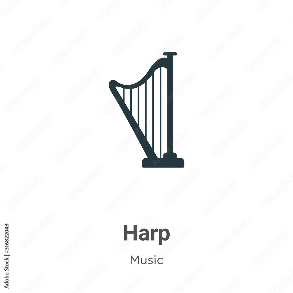 Harp glyph icon vector on white background. Flat vector harp icon ...