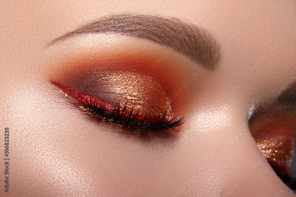 Fashion Celebrate Makeup with Red Liner, Gold Shadows, Glowy Clean Skin ...