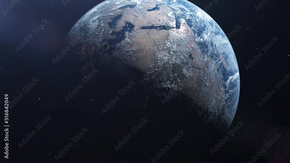 Realistic Earth Planet in the outer space, 3d rendering Stock ...