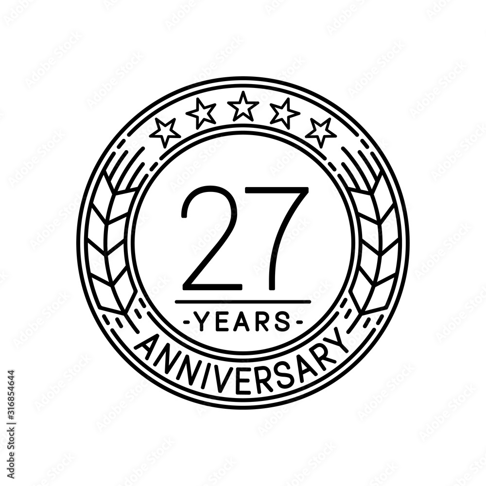 Vettoriale Stock 27 years anniversary logo template. 27th line art ...