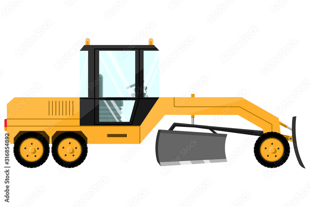 Grader. Design of a cool large new construction equipment in yellow ...